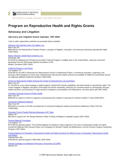 Program on Reproductive Health and Rights Grantees, 1997-2004 - Open ...